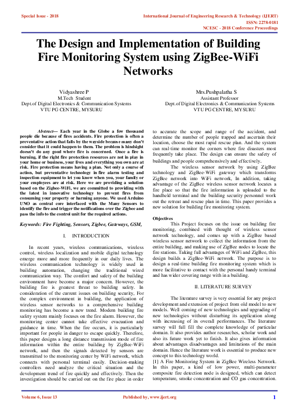 Pdf The Design And Implementation Of Building Fire Monitoring System Using Zigbee Wifi Networks