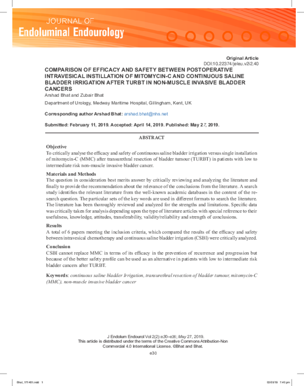 (PDF) Comparison of Efficacy and Safety between Post-operative Intra ...