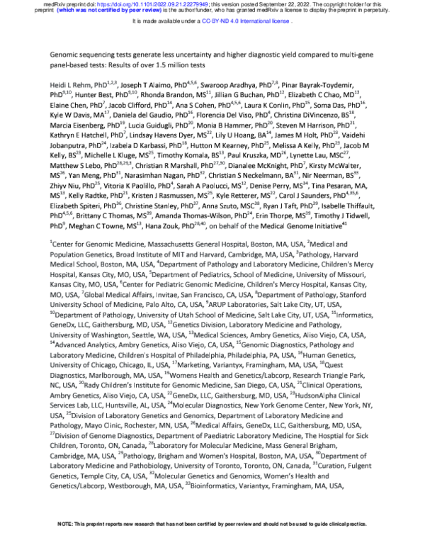 (PDF) Genomic sequencing tests generate less uncertainty and higher ...