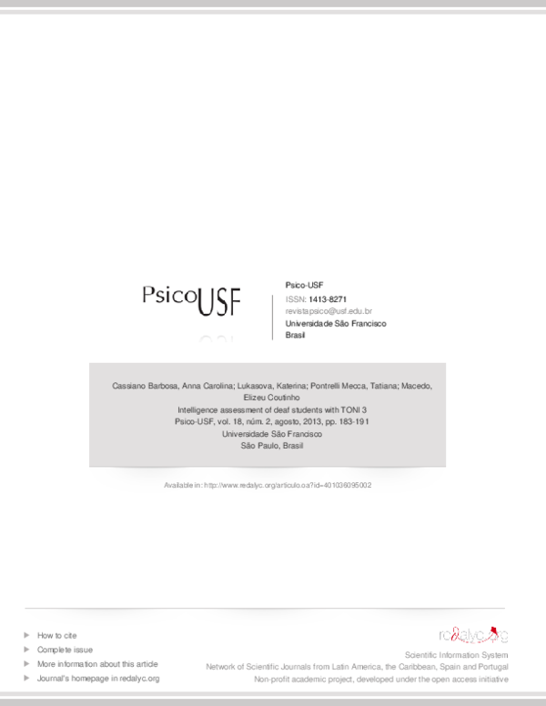 (PDF) Redalyc.Intelligence assessment of deaf students with TONI 3