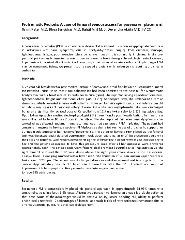 (PDF) Problematic Pectoris: A Case of Femoral Venous Access for ...