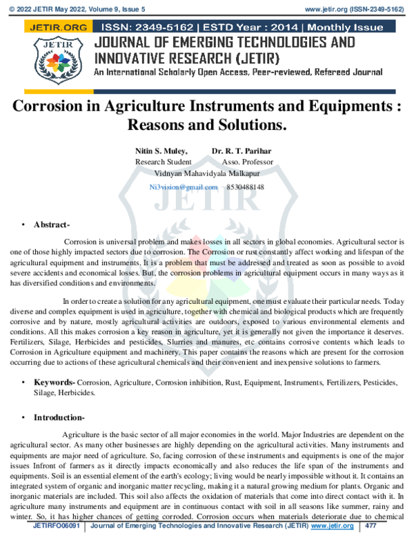 (PDF) Corrosion in Agriculture Instruments and Equipments : Reasons and ...