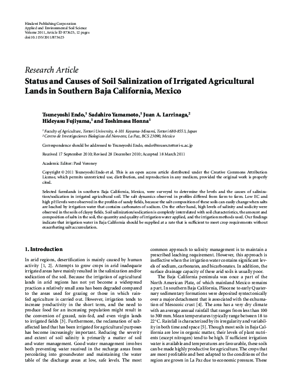 (PDF) Status and Causes of Soil Salinization of Irrigated Agricultural Lands in Southern Baja ...