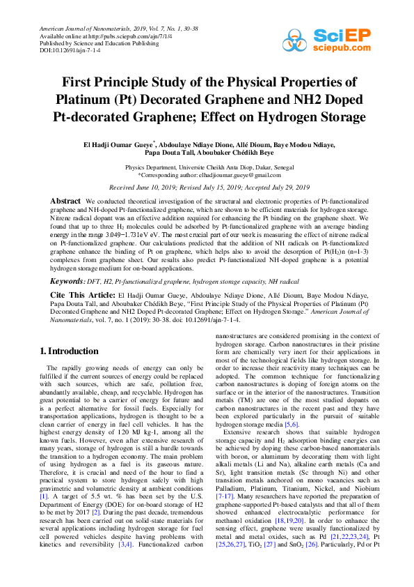 (PDF) First Principle Study of the Physical Properties of Platinum (Pt) Decorated Graphene and ...