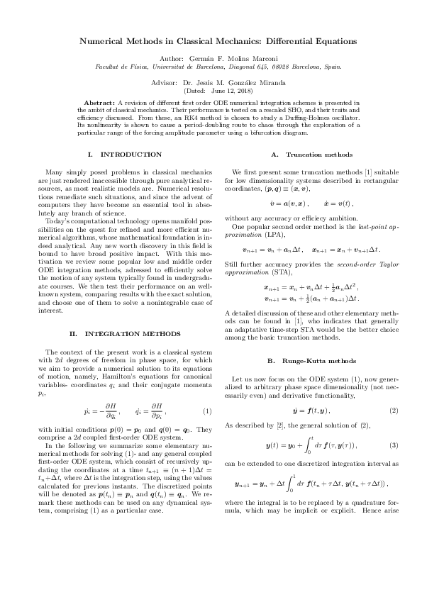 (PDF) Numerical methods in classical mechanics: differential equations