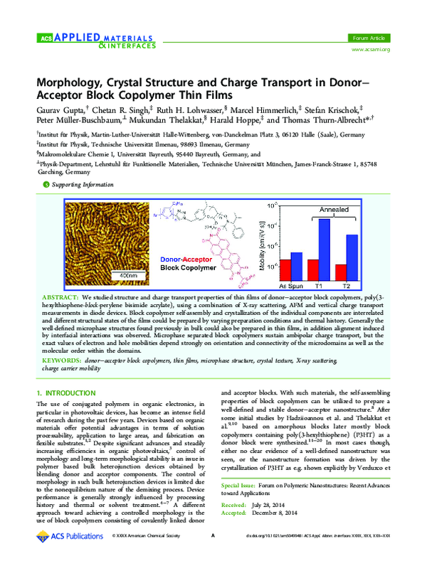 (PDF) Morphology, Crystal Structure and Charge Transport in Donor-Acceptor Block Copolymer Thin ...