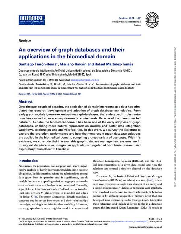 (PDF) An overview of graph databases and their applications in the biomedical domain