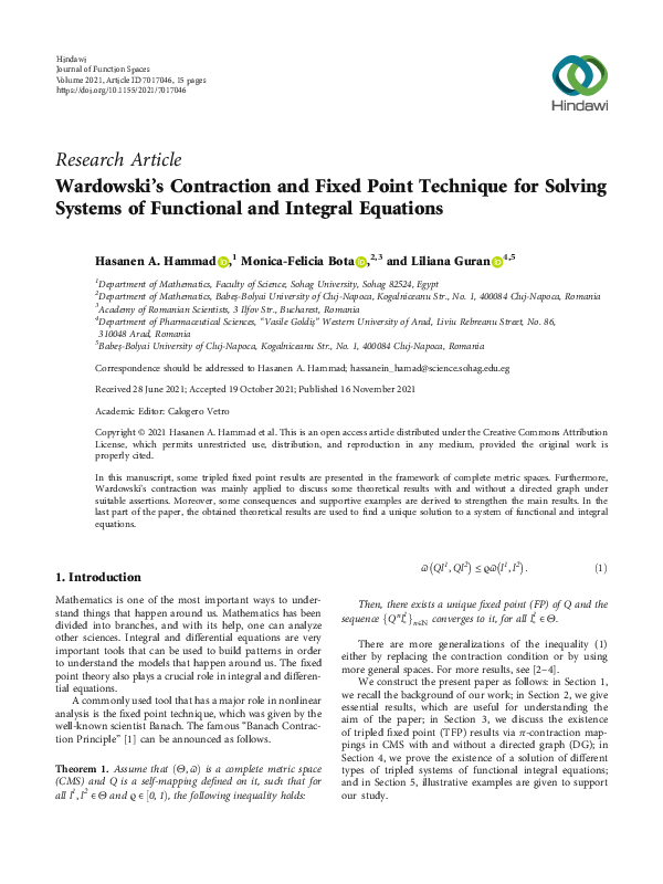 (PDF) Wardowski’s Contraction and Fixed Point Technique for Solving Systems of Functional and ...