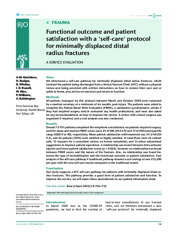 (PDF) Functional outcome and patient satisfaction with a ‘self-care’ protocol for minimally ...