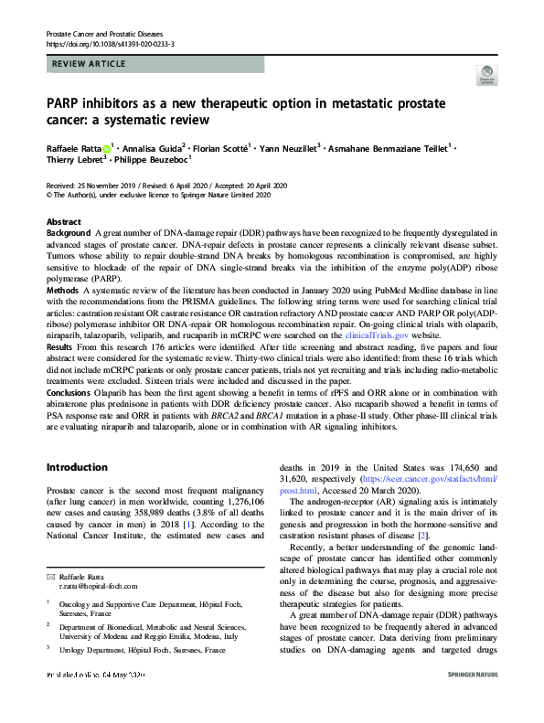 (PDF) PARP inhibitors as a new therapeutic option in metastatic ...