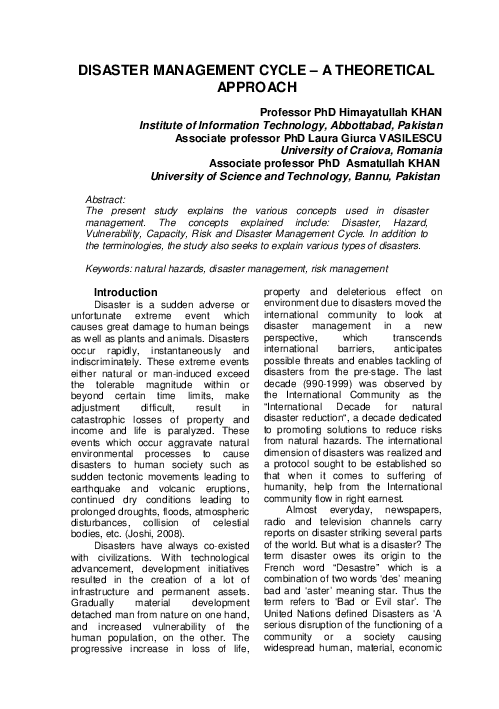 (PDF) Disaster Management CYCLE – a theoretical approach