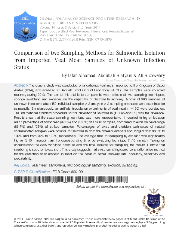 (PDF) Comparison of two Sampling Methods for Salmonella Isolation from ...