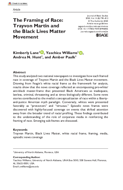 (PDF) The Framing of Race: Trayvon Martin and the Black Lives Matter ...