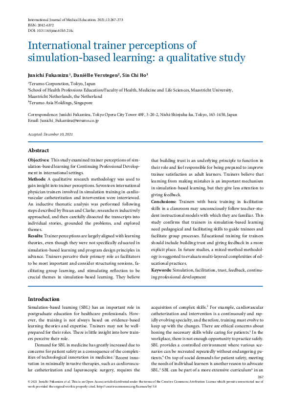 (PDF) International trainer perceptions of simulation-based learning: a qualitative study