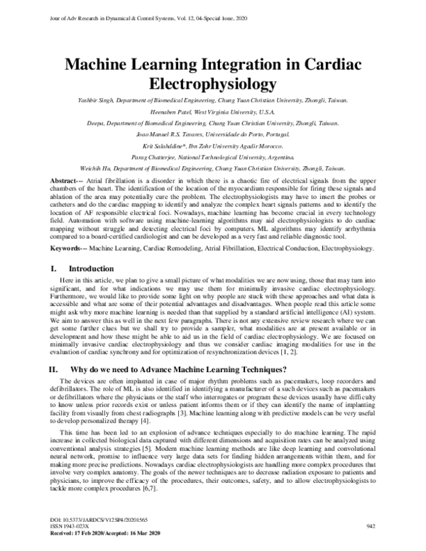(PDF) Machine Learning Integration in Cardiac Electrophysiology