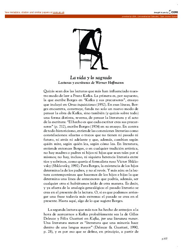 (PDF) La vida y lo sagrado. Lecturas y escrituras de Werner Hoffmann