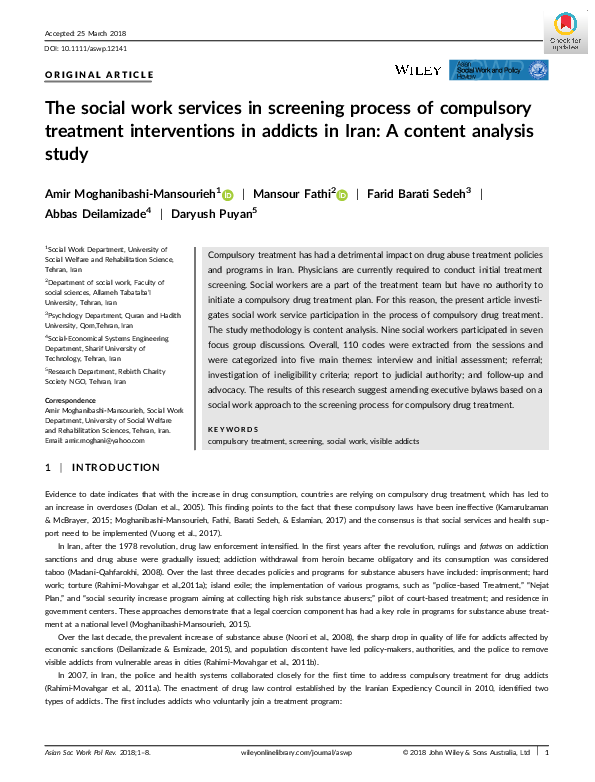 (PDF) The social work services in screening process of compulsory treatment interventions in ...