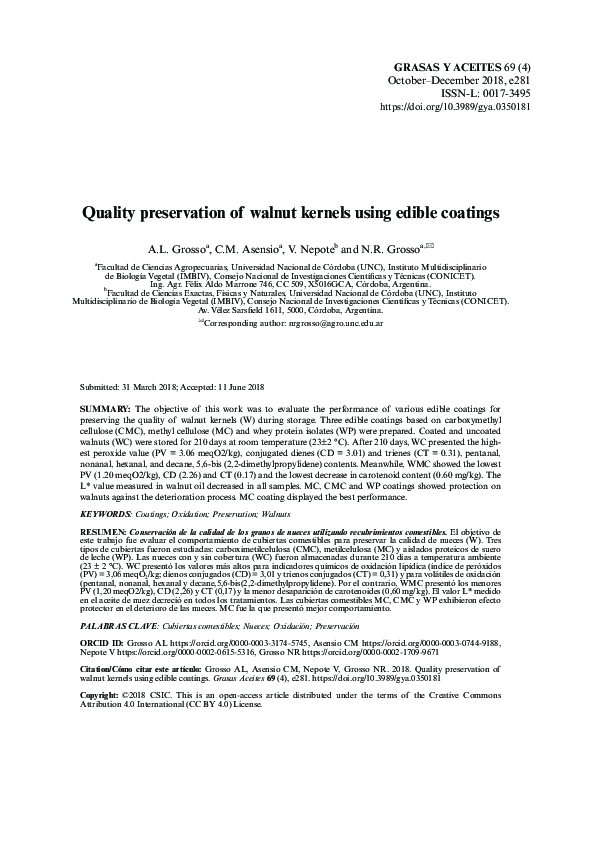(PDF) Quality preservation of walnut kernels using edible coatings