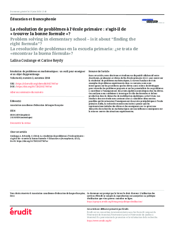 (PDF) La résolution de problèmes à l’école primaire : s’agit-il de ...