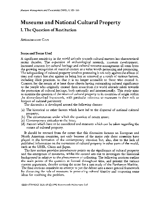 (PDF) Museums and national cultural property: I. The question of ...