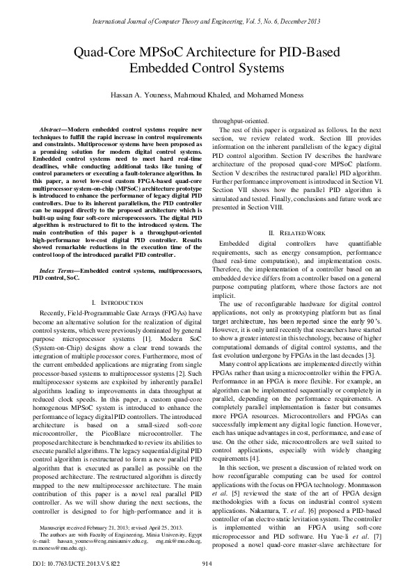 Pdf Quad Core Mpsoc Architecture For Pid Based Embedded Control Systems Mahmoud Khaled