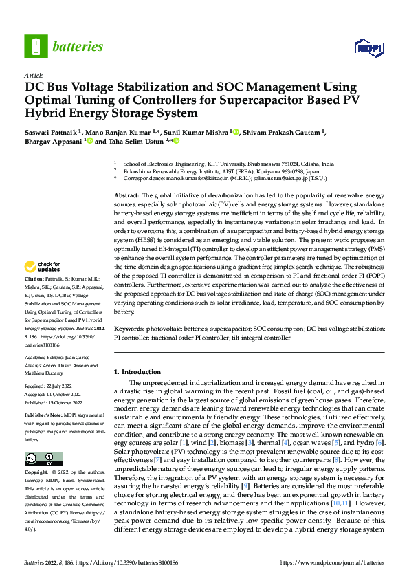 (PDF) DC Bus Voltage Stabilization and SOC Management Using Optimal Tuning of Controllers for ...