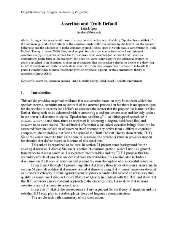 Pdf Assertion And Truth Default