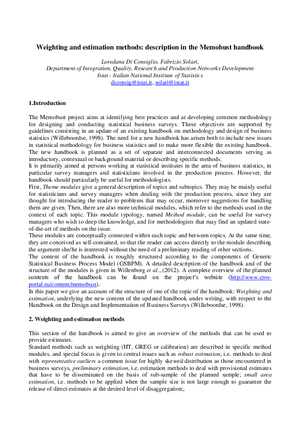(PDF) Weighting and estimation methods : description in the Memobust handbook