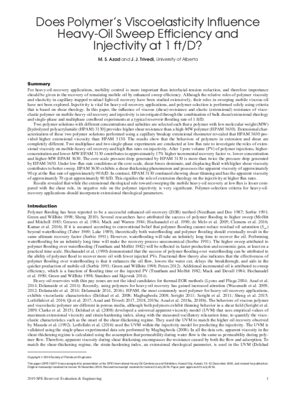 (PDF) Does Polymer's Viscoelasticity Influence Heavy Oil Sweep ...