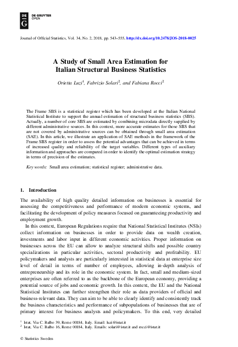 (PDF) A Study of Small Area Estimation for Italian Structural Business ...
