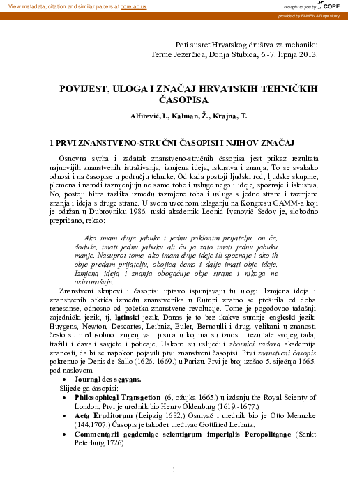 (PDF) Povijest, uloga i značaj hrvatskih tehničkih časopisa | ivo alfirević - Academia.edu