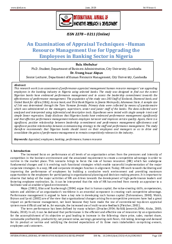 (PDF) An Examination of Appraisal Techniques –Human Resource Management ...