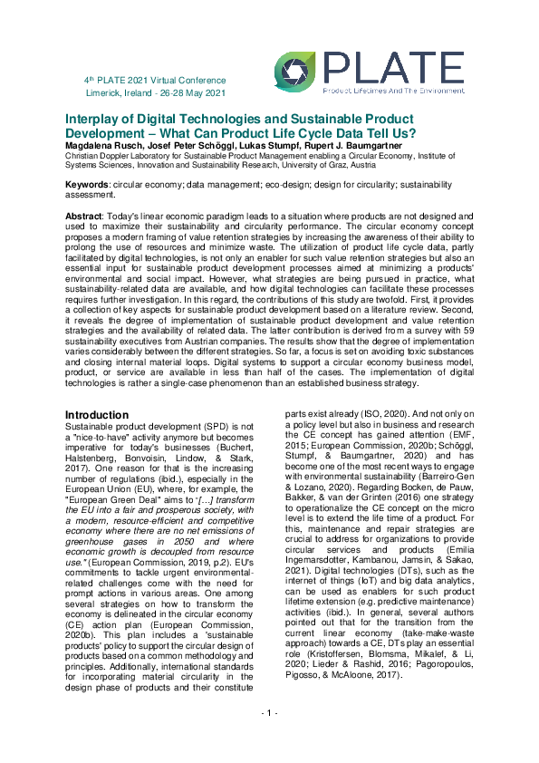 (PDF) Interplay of Digital Technologies and Sustainable Product ...