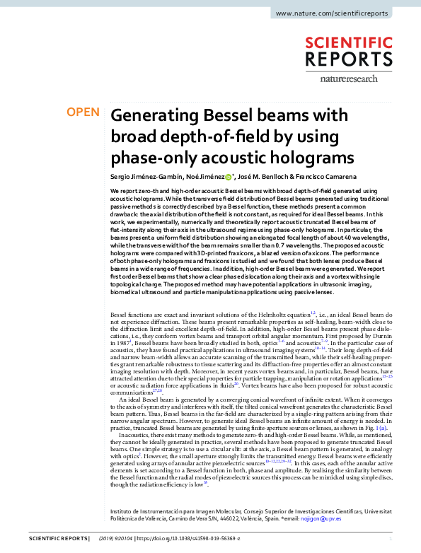 Pdf Generating Bessel Beams With Broad Depth Of Field By Using Phase
