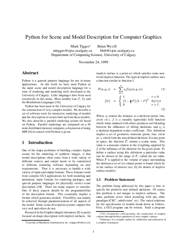 (PDF) Python for scene and model description for computer graphics | Brian Wyvill - Academia.edu