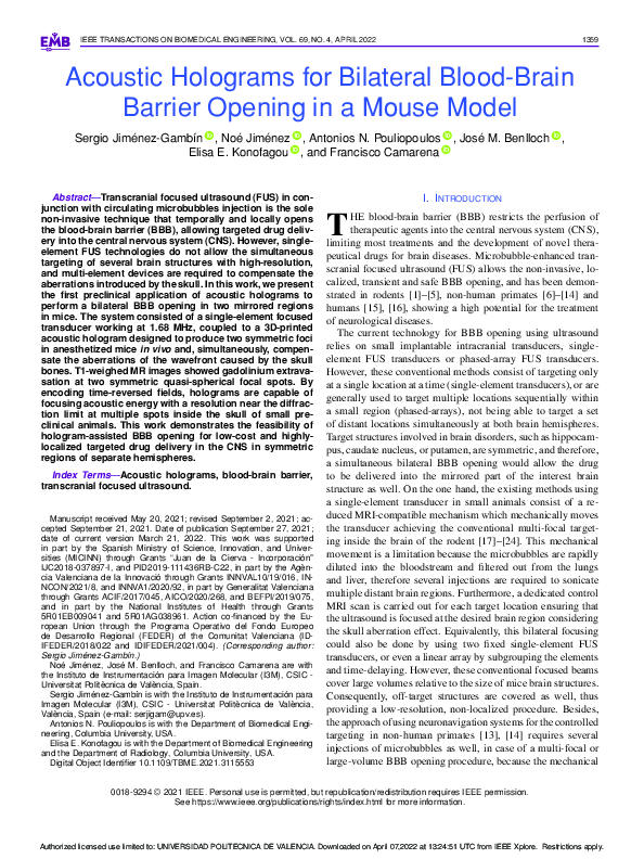 (PDF) Acoustic Holograms for Bilateral Blood-Brain Barrier Opening in a ...