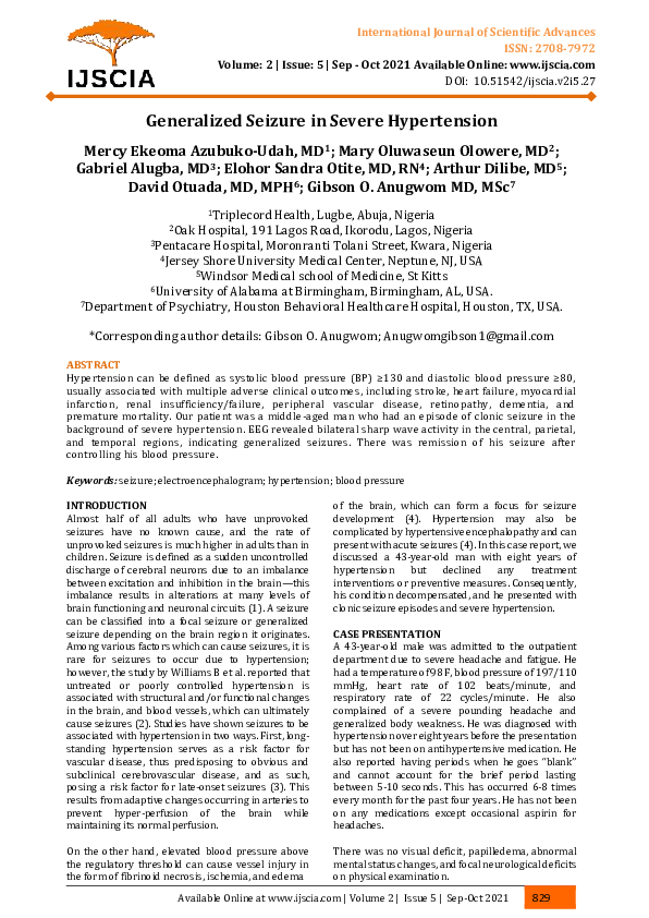 (PDF) Generalized Seizure in Severe Hypertension