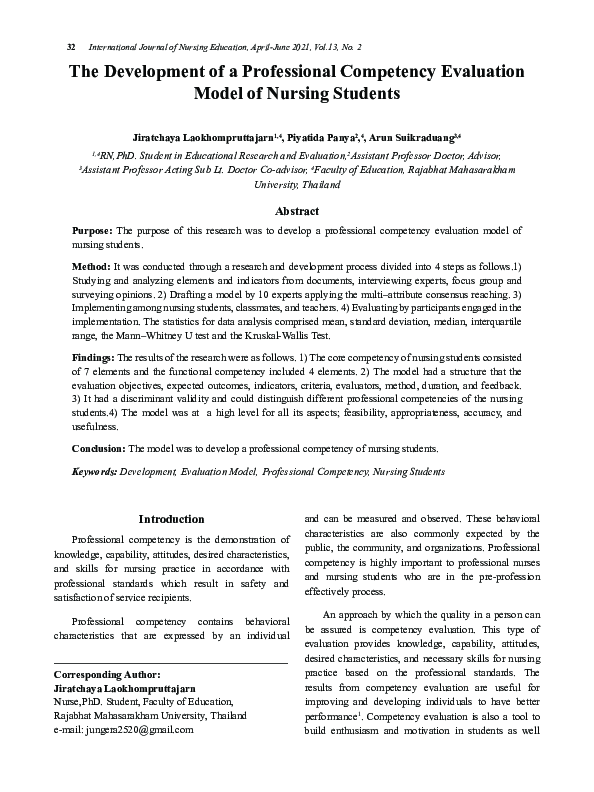 (PDF) The Development of a Professional Competency Evaluation Model of Nursing Students