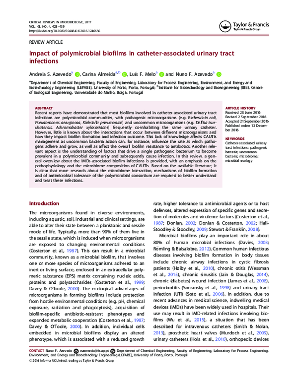 (PDF) Impact of polymicrobial biofilms in catheter-associated urinary ...