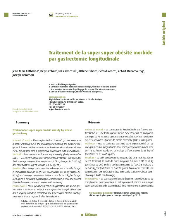 (PDF) Traitement de la super super obésité morbide par gastrectomie ...