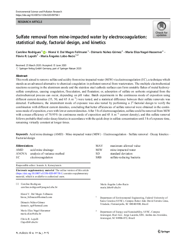 (PDF) Sulfate removal from mine-impacted water by electrocoagulation: statistical study ...