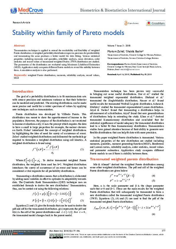 (PDF) Stability within family of Pareto models