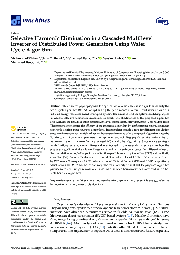 (PDF) Selective Harmonic Elimination in a Cascaded Multilevel Inverter of Distributed Power ...