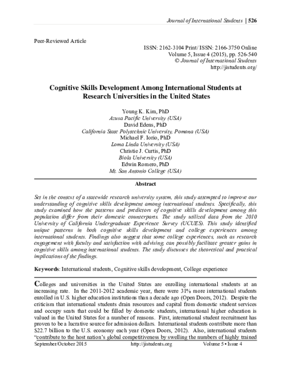 (PDF) Cognitive Skills Development Among International Students at Research Universities in the ...
