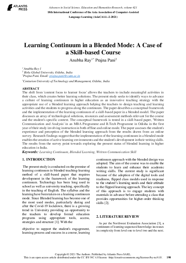 (PDF) Learning Continuum in a Blended Mode: A Case of a Skill-based Course