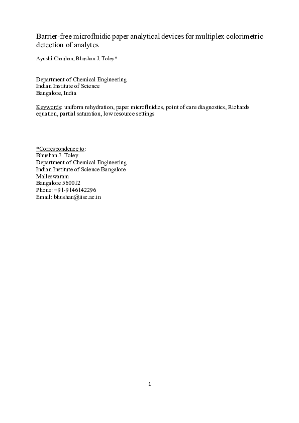 Pdf Barrier Free Microfluidic Paper Analytical Devices For Multiplex Colorimetric Detection Of
