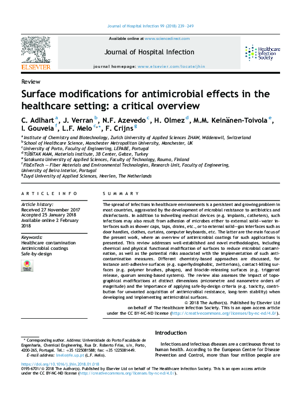 (PDF) Surface Modifications For Antimicrobial Effects in the Healthcare ...