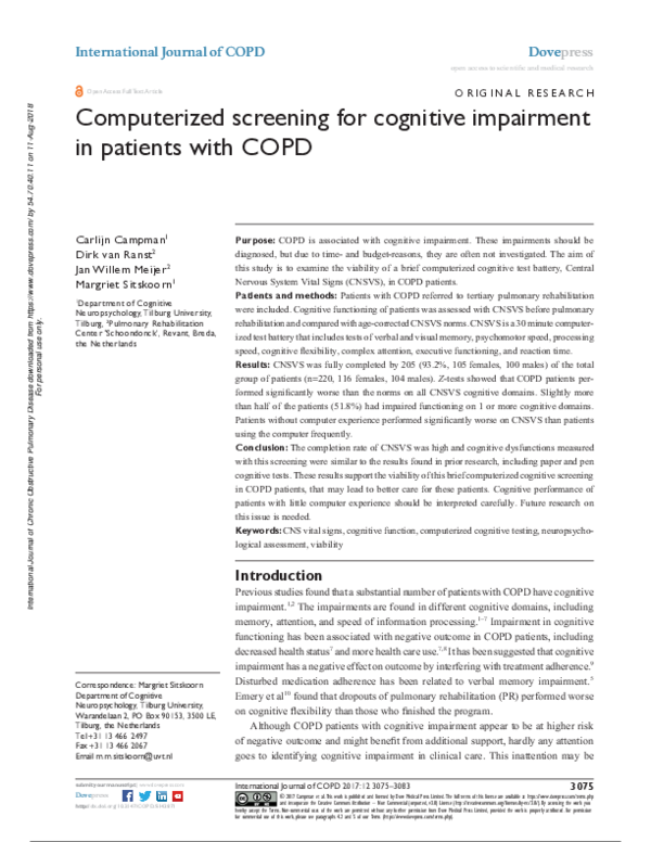 (PDF) Computerized screening for cognitive impairment in patients with COPD