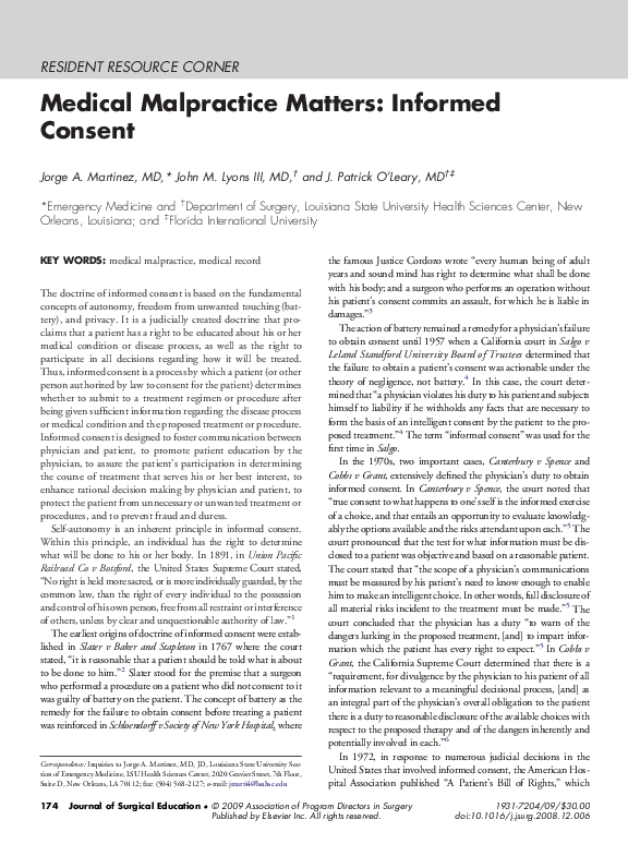 (PDF) Medical Malpractice Matters: Informed Consent