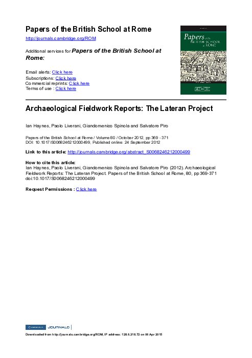 (PDF) Archaeological Fieldwork Reports: The Lateran Project